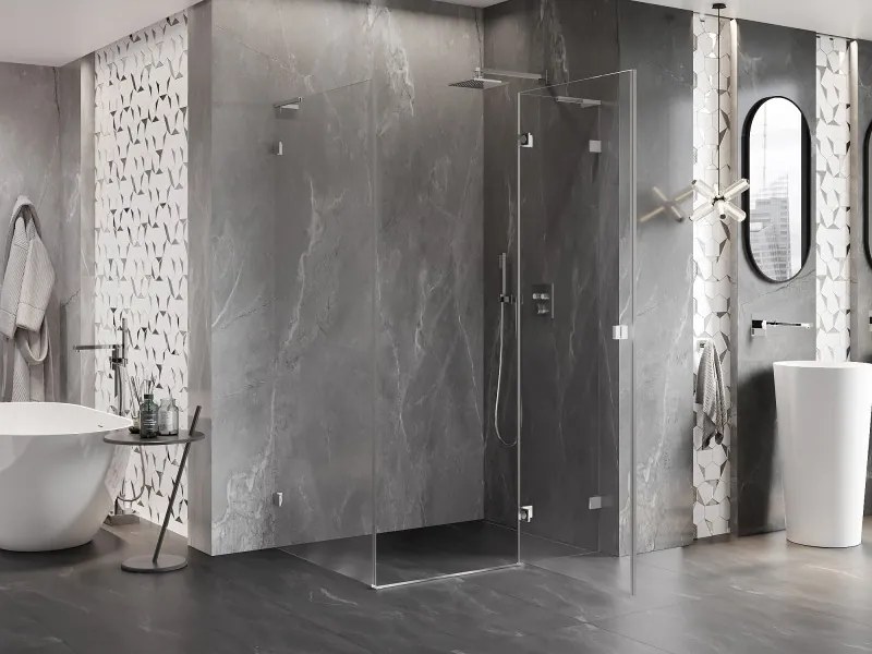 Mexen Lunar, L pravý výklopný sprchový kout 95 x 90 cm, 8mm čiré sklo, chromový profil, 834L-095-090-01-00-P