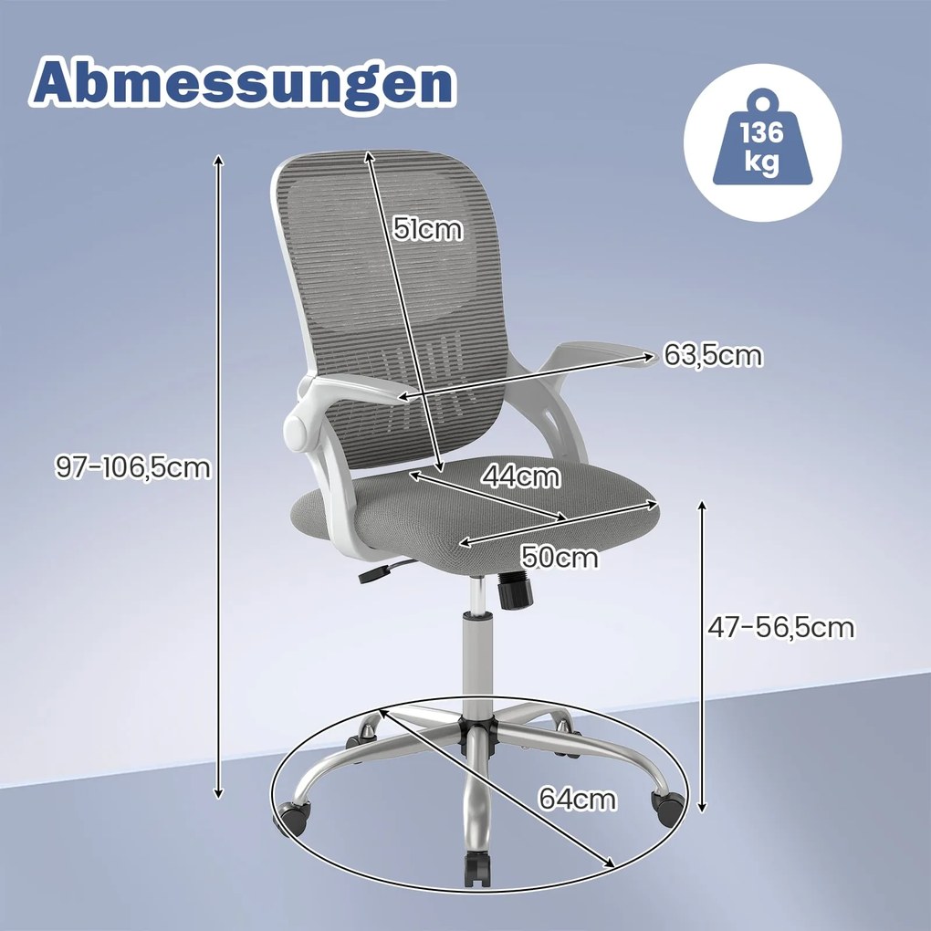 Costway Ergonomická kancelářská židle se sklopnými područkami a počítačovou