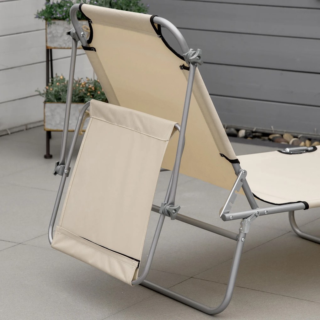 Outsunny lehátko zahradní lehátko wellness lehátko plážové lehátko skládací s ochranou proti slunci Béžová 187 x 58 x 36 cm | Aosom