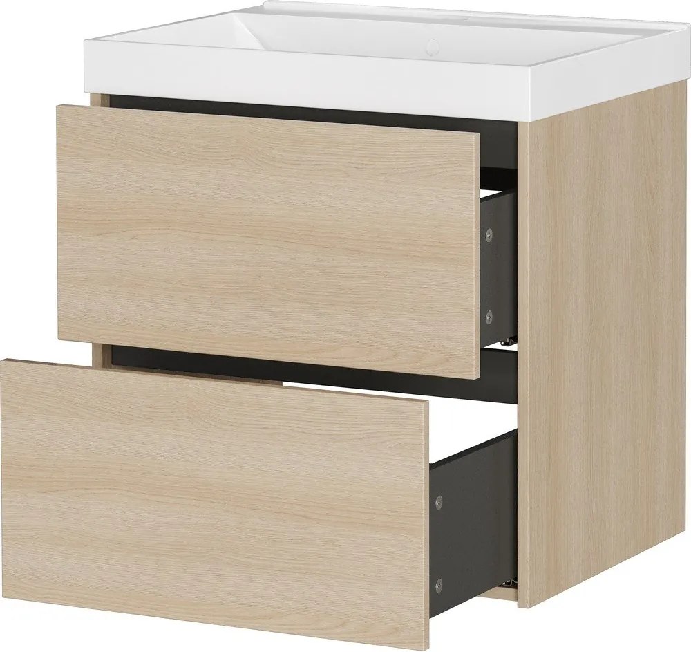 Závěsná skříňka pod umyvadlo v dekoru dubu v přírodní barvě 61x65 cm Bodera – Germania
