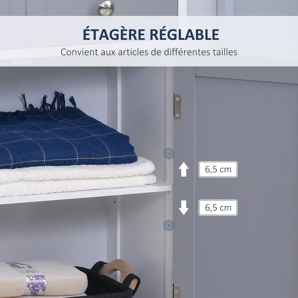 Kleankin Úložný Kabinet, Koupelnový Kabinet, Skříň s 2 Dveřmi a 2 Zásuvkami - 60 x 30 x 75 cm - Šedá a Bílá
