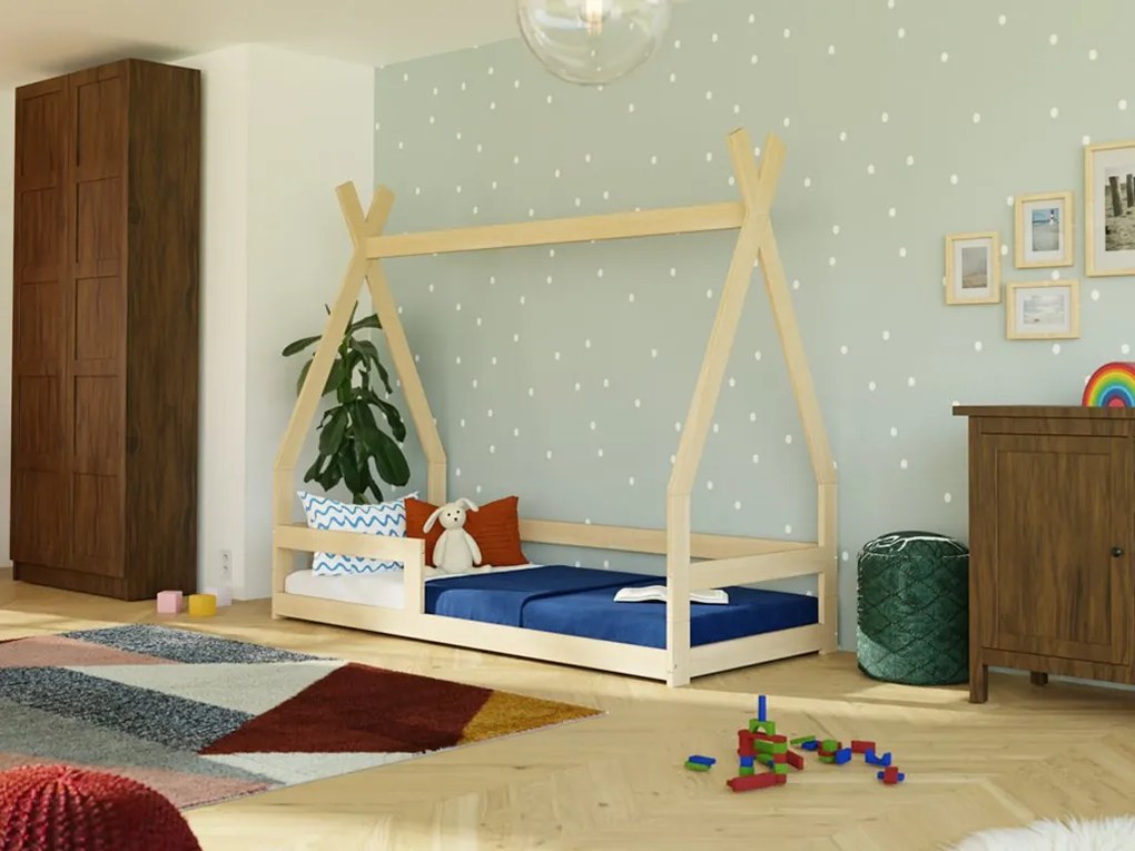 Benlemi Dětská nízká postel SAFE 9v1 ve tvaru teepee se zábranou Zvolte barvu: Bílá, Zvolte rozměr: 90x180 cm, Zvolte zábranu: Se dvěma zábranami