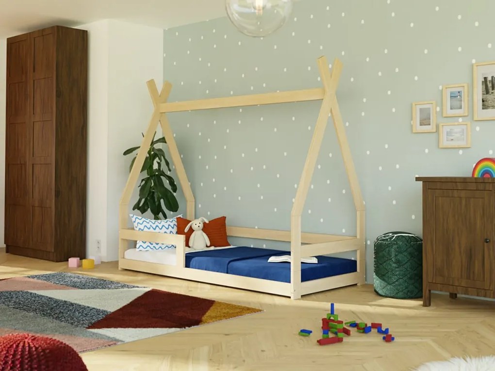 Benlemi Dětská nízká postel SAFE 9v1 ve tvaru teepee se zábranou Zvolte barvu: Světle modrá, Zvolte rozměr: 90x180 cm, Zvolte zábranu: S otevřeným vstupem