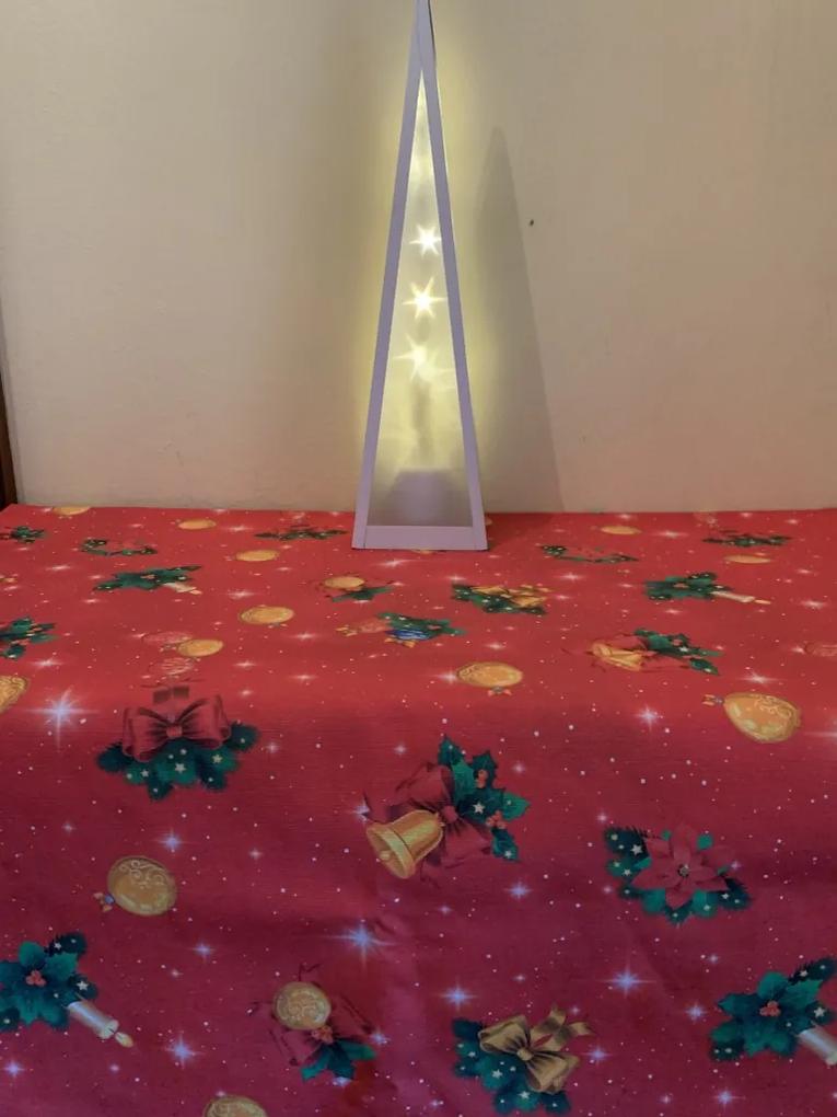 K-U ručně šitý ubrus vánoční zlaté zvonky na červené , 100 cm x 140 cm
