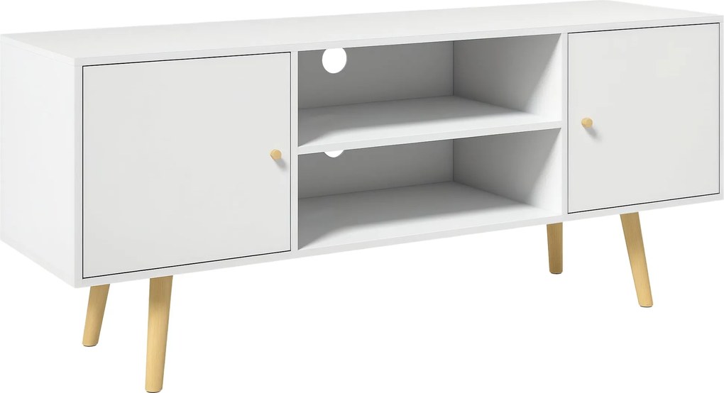 HOMCOM TV Stánek do Obývacího Pokoje s 2 Dveřmi a 2 Úložnými Policemi pro Televize do 55 Palců, 120x34x50 cm, Bílý | Aosom