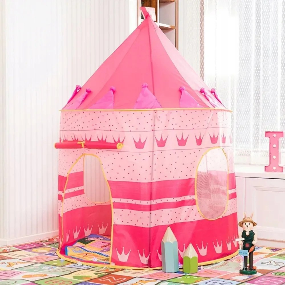 LEAN Toys Dětský stan domeček Palác princezny, růžový 135 x 105 cm