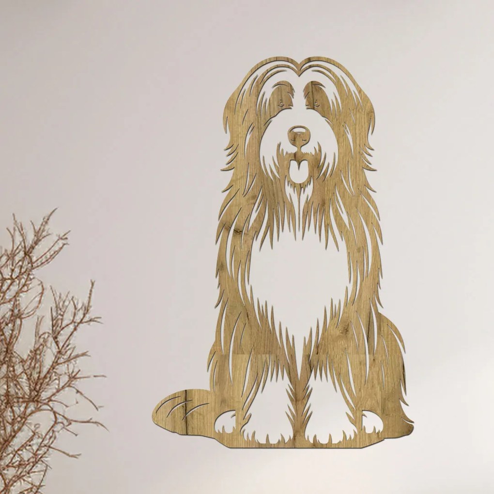 dřevo života Dřevěný obraz Bearded Collie Zvolte rozměr (cm): 46x60, Zvolte barvu dekoru: Ořech