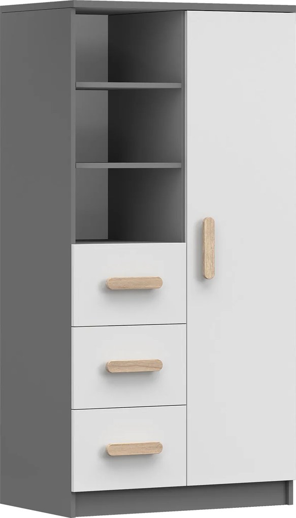 IDZ Knihovna SMYK II 3S1D 05, 80 cm Bílá + Grafit / Barevné úchytky Barva: Červená
