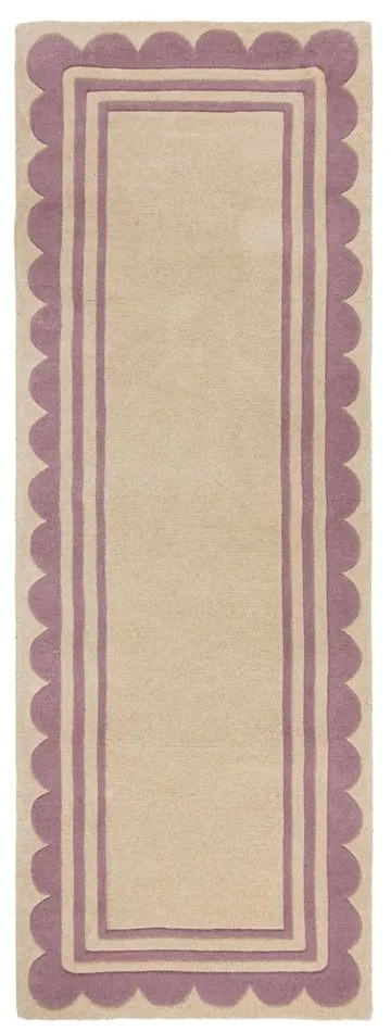 Ručně tkaný vlněný běhoun ve fialovo-přírodní barvě 80x230 cm Lois Scallop – Flair Rugs
