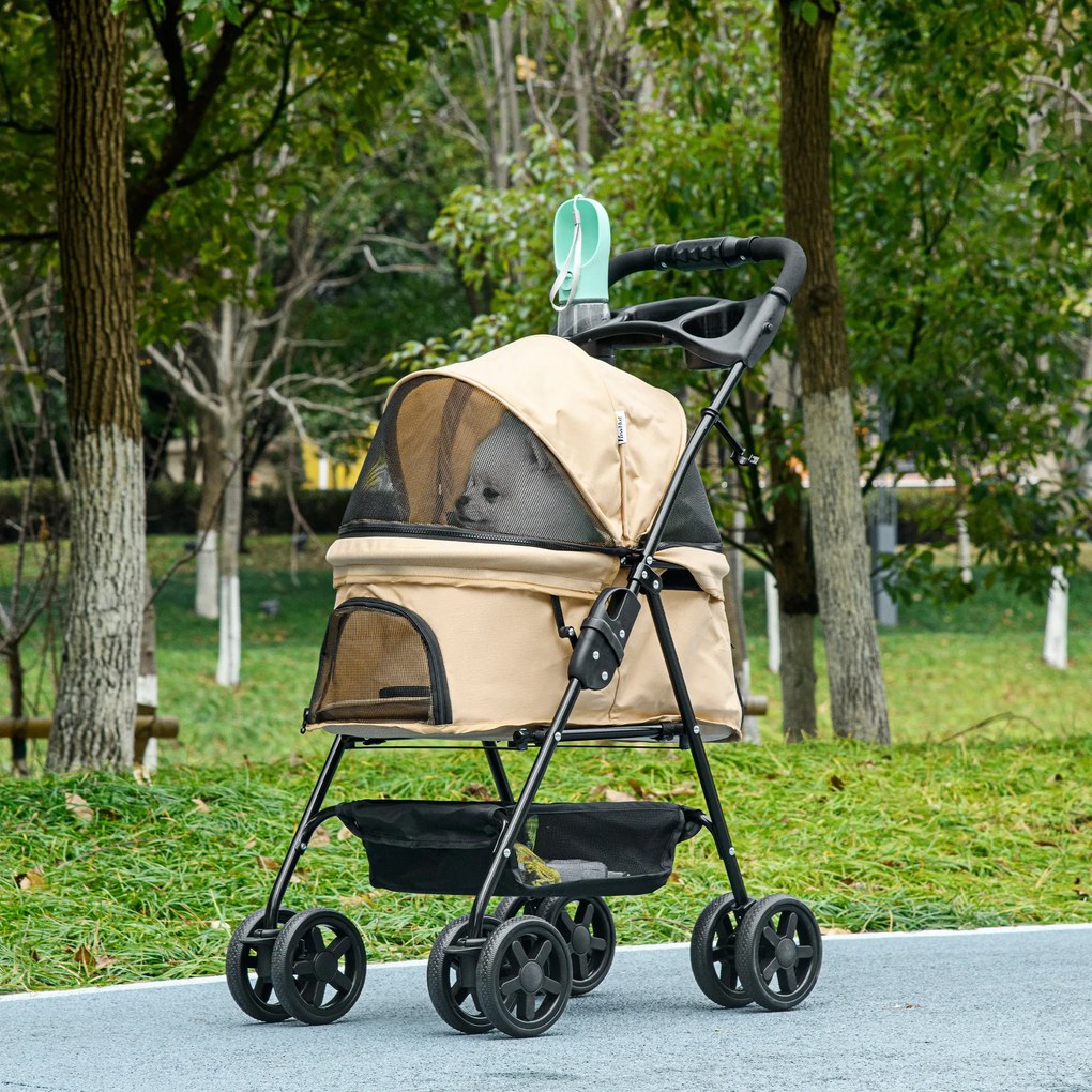 PawHut kočárek pro psy skládací funkční kočárek pro malé psy kočky kočárek pro domácí mazlíčky Oxford Khaki 67x45x96cm |