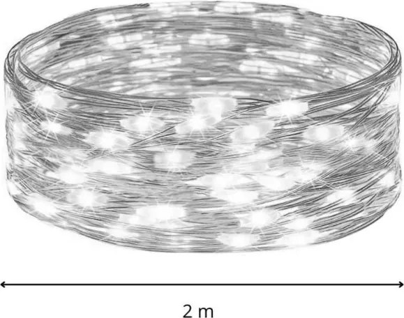 LED řetěz Nano - 2m, 20LED, 2xCR2032, studená bílá