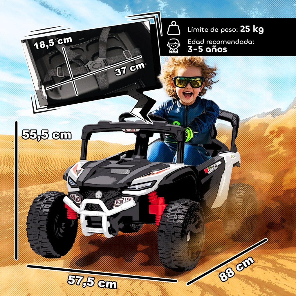AIYAPLAY elektro-dětské auto 12V s 2 motory, dálkové ovládání 2,4G, zadní odpružení, světla, hudba, bílá