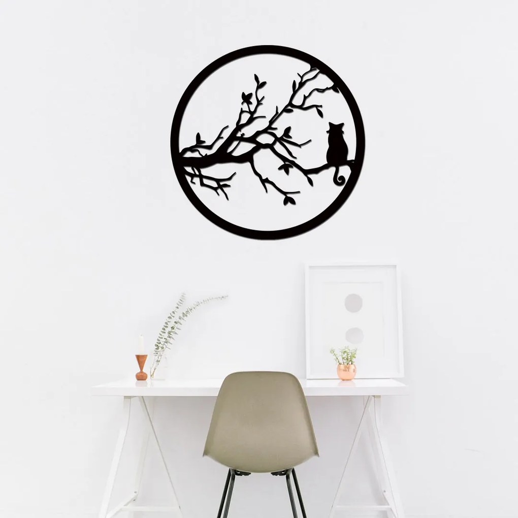 dřevo života Dřevěný obraz KOČKA NA STROMĚ Zvolte rozměr (cm): 60, Zvolte barvu dekoru: Dub Sonoma