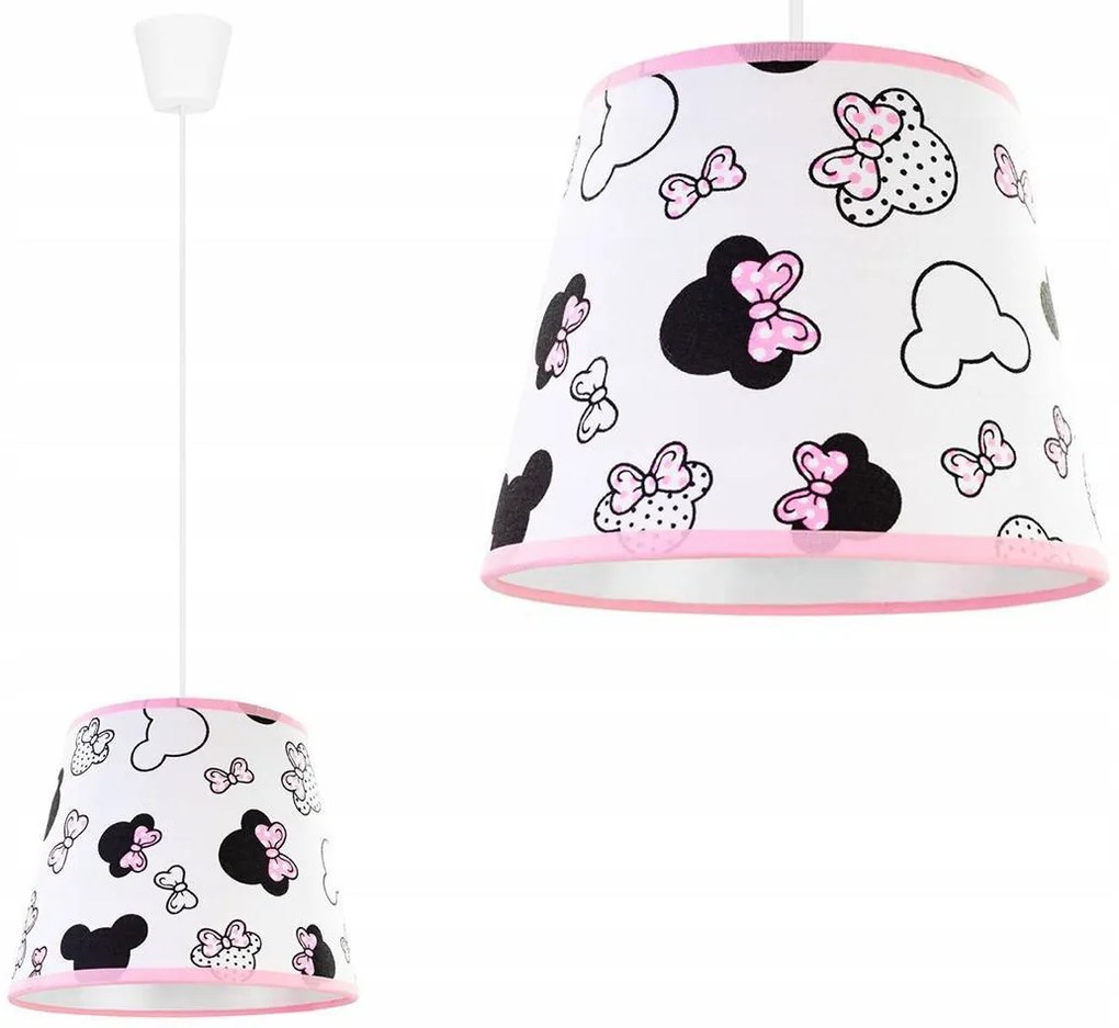 Dětské závěsné svítidlo Minnie, 1x textilní stínítko se vzorem, s