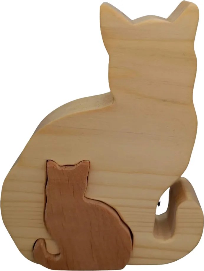 AMADEA Dřevěné puzzle kočky, masivní dřevo dvou druhů dřevin, 11,5x15x3 cm