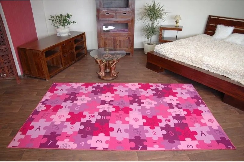 Dětský koberec PUZZLE fiolet - 100x250 cm