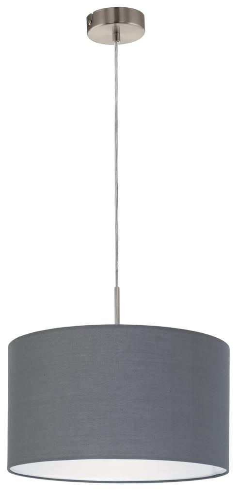 Eglo 31573 PASTERI grey classic - Závěsný textilní lustr v šedé barvě + Dárek LED žárovka, 1 x E27, Ø 38cm