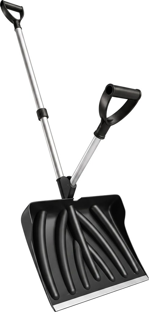 Outsunny Sněhový pluh 45 cm široký, plastová lopata na sníh s ergonomickou přídavnou rukojetí, odháněč sněhu s hliníkovou násadou a kovovým okrajem