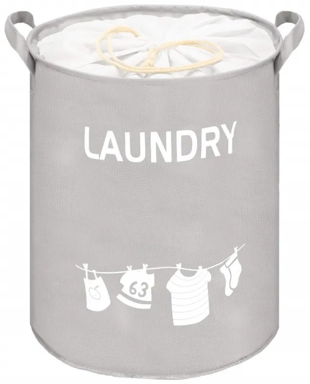 Úložný koš 55l, šedý s nápisem Laundry SPRINGOS HA0117