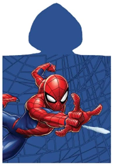 DĚTSKÝ BAVLNĚNÝ PONČO RUČNÍK S KAPUCÍ SPIDERMAN 50X100 CM VZOROVANÝ