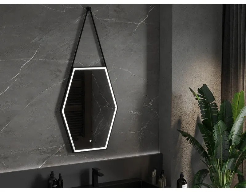 Mexen Orla, LED koupelnové zrcadlo s podsvícením a černým rámem 60x80 cm, 6000K, ochrana proti zamlžování, 9815-060-080-611-70