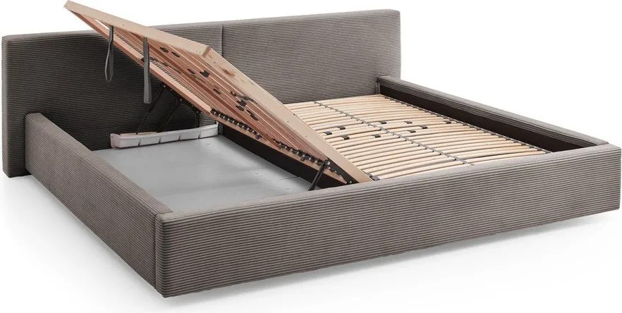 Taupe čalouněná dvoulůžková postel s úložným prostorem s roštem 200x240 cm Cube – Meise Möbel