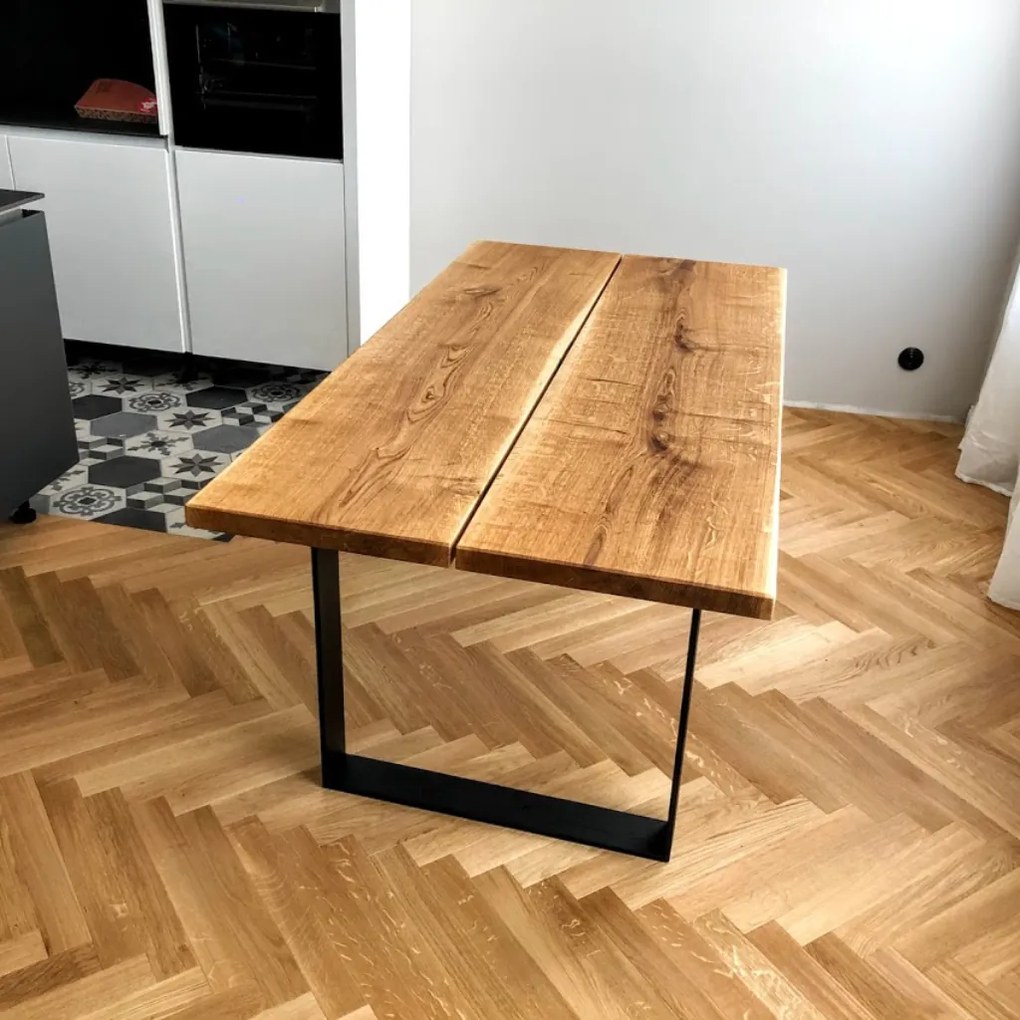 KULHÁNEK Designový stůl ze 2 ks fošen Velikost desky: 150x80 cm, Odstín podnože: antracit - RAL 7016