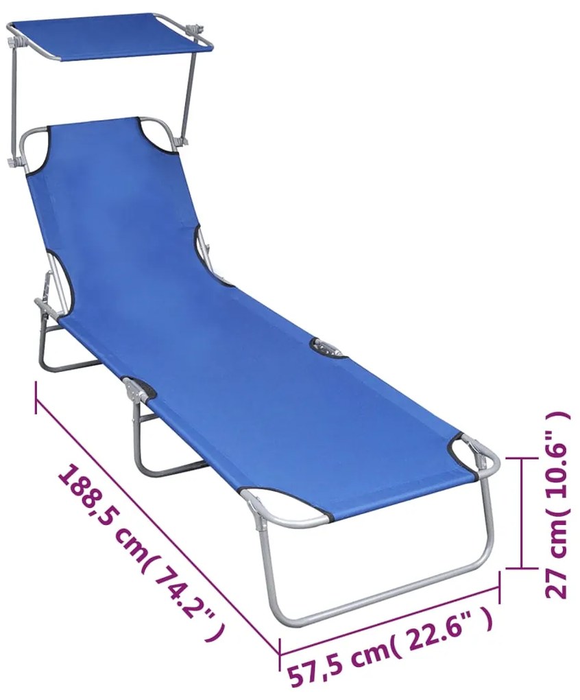 vidaXL Marketos Skládací zahradní lehátko se stříškou modré hliník