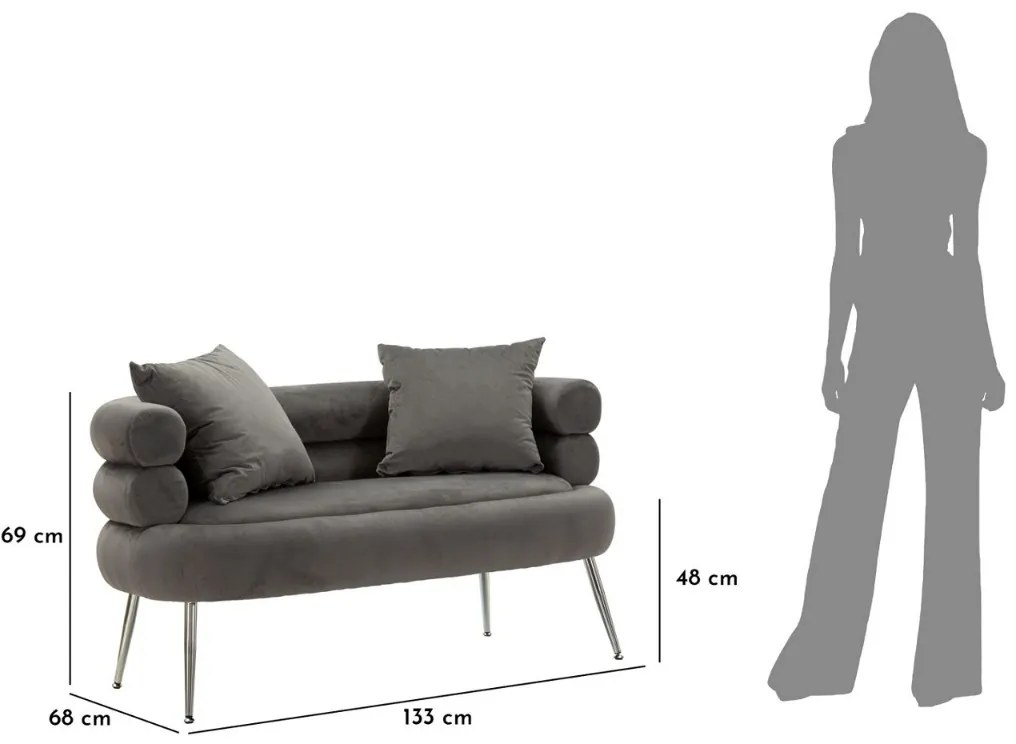 Designová pohovka Harmony 133 cm šedá / stříbrná