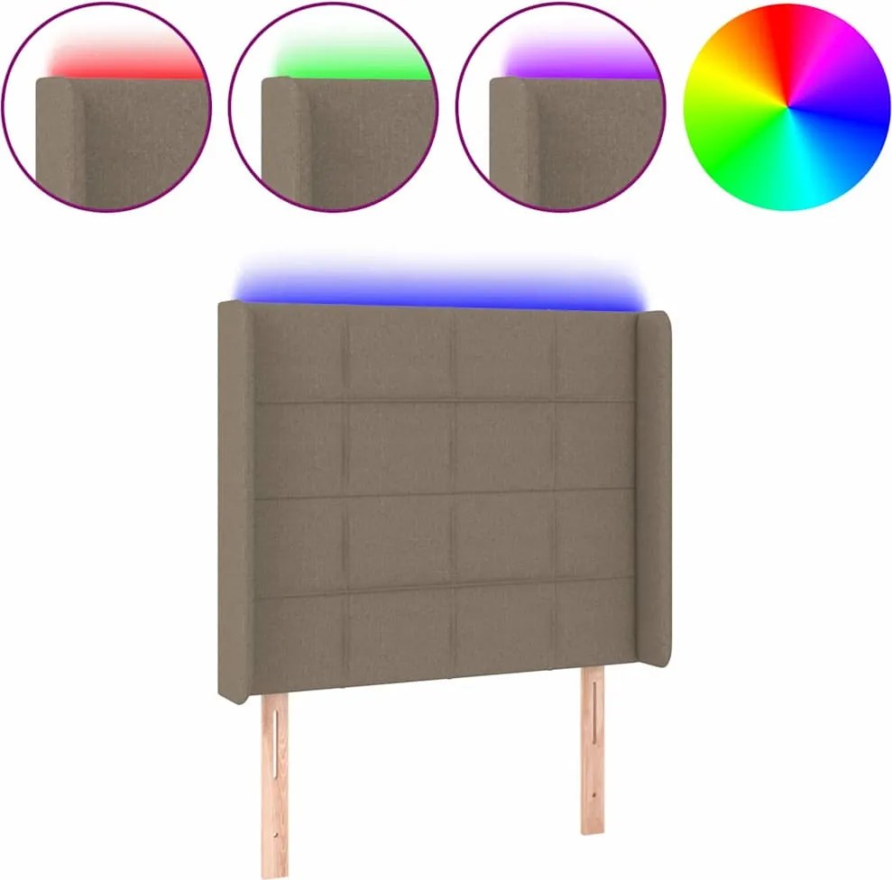 Čelo postele s LED taupe 93 x 16 x 118/128 cm textil 3124034