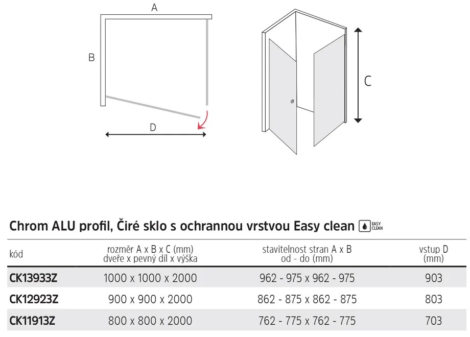 Mereo Novea čtvercový sprchový kout 100 x 100 x 200 cm otevírací pivotové s pevnou stěnou aluchrom čiré CK13933Z