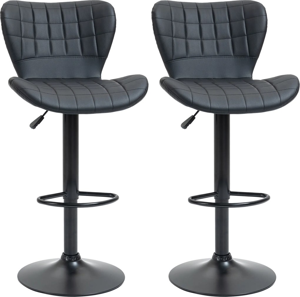 HOMCOM barová židle sada 2 ks retro design výškově nastavitelná 360° otočná černá kůže pro domácí kancelář stabilní 47 x 51,5 x 89-109 cm | Aosom.de