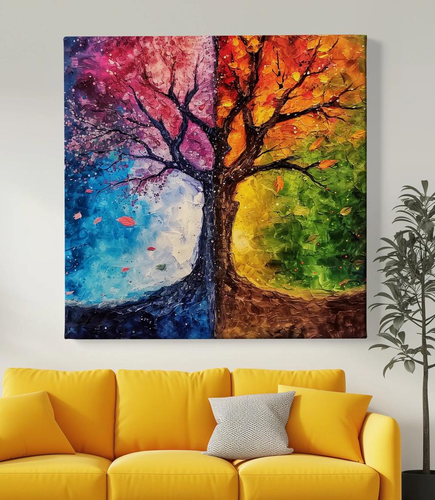 Obraz na plátně - Strom života Čtvero ročních období FeelHappy.cz Velikost obrazu: 120 x 120 cm