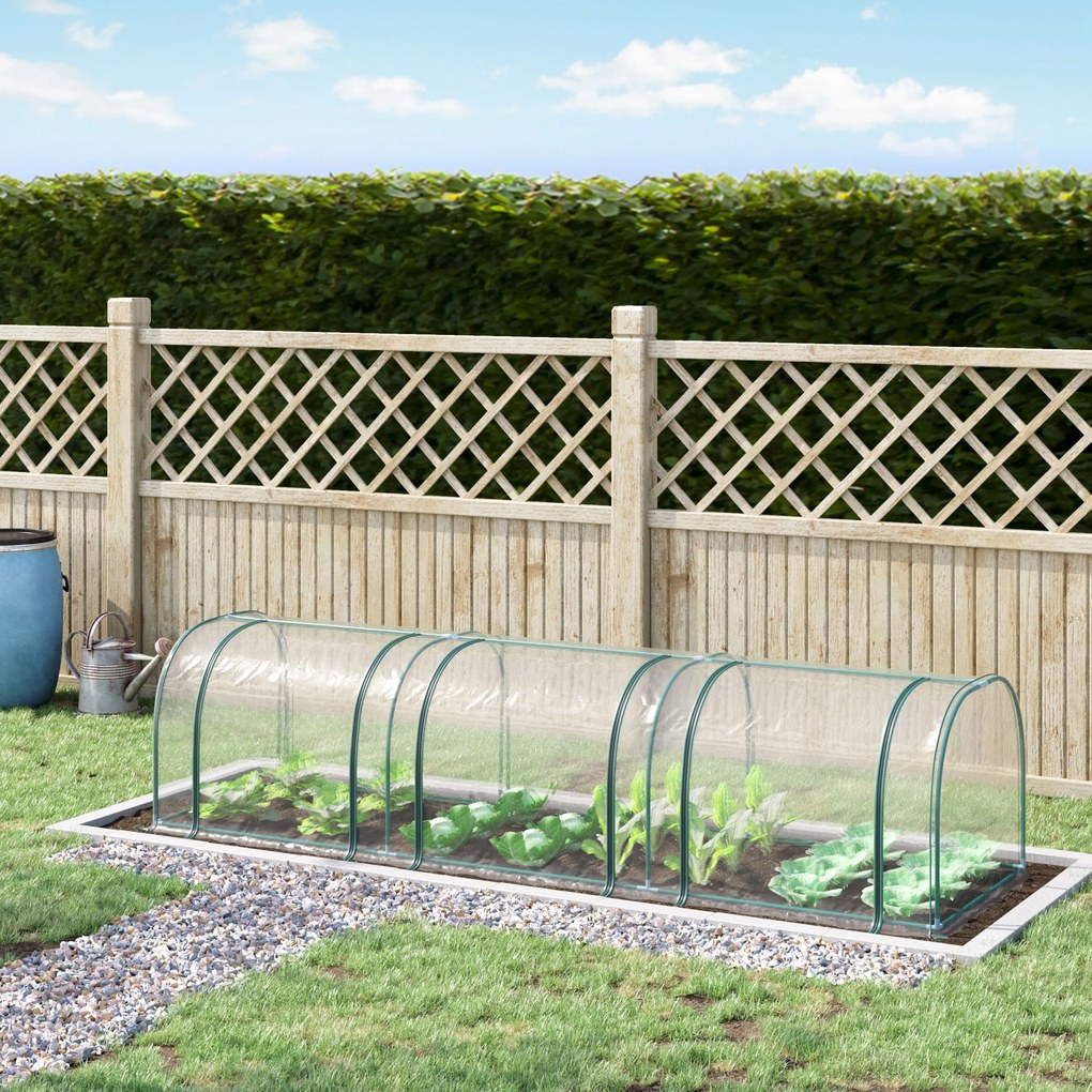 Fóliový skleník Outsunny Skleník s dveřmi 350 x 100 x 80 cm, průhledné PVC pro pěstování rostlin a chladicí rám, robustní ocelový rám, zelený