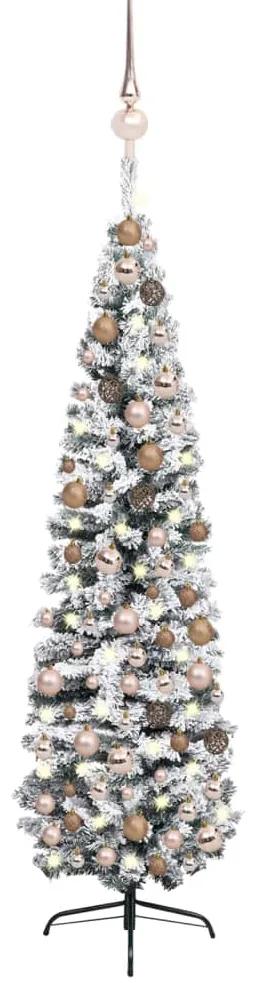 3077859 vidaXL Úzký umělý vánoční stromek s LED a sadou koulí zelený 240 cm