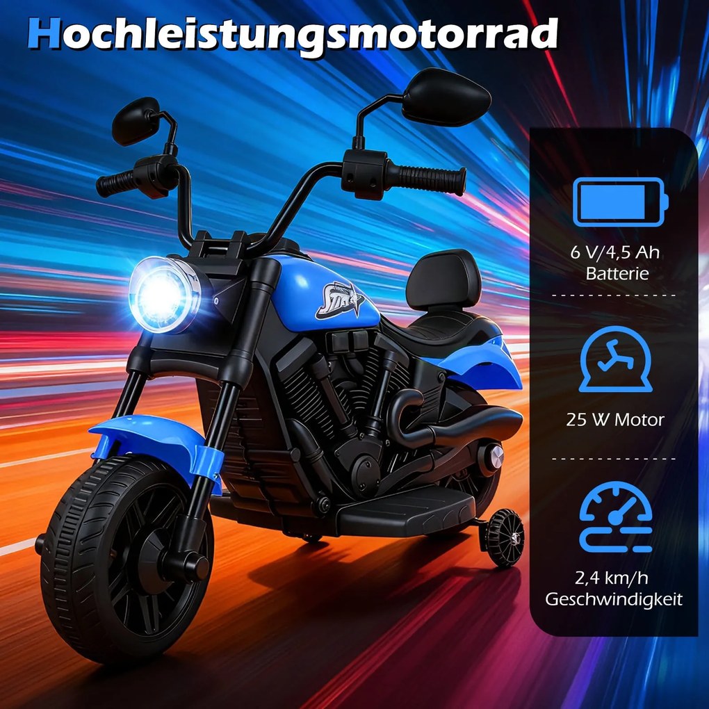 Costway 6 V dětský motocyklový chopper motorka s nožním pedálem s hudebním