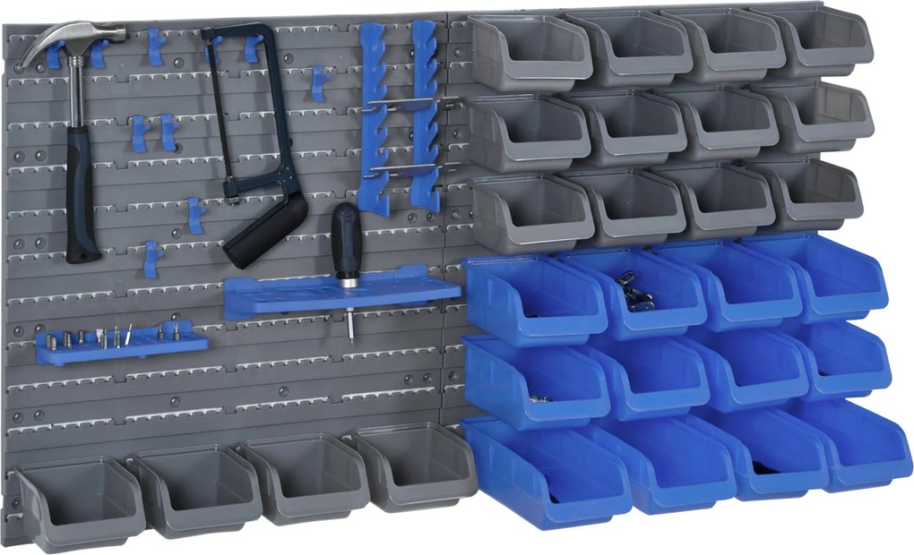 DURHAND Nástěnná police s různými boxy 44 ks na nářadí, 54x22x95 cm | Aosom