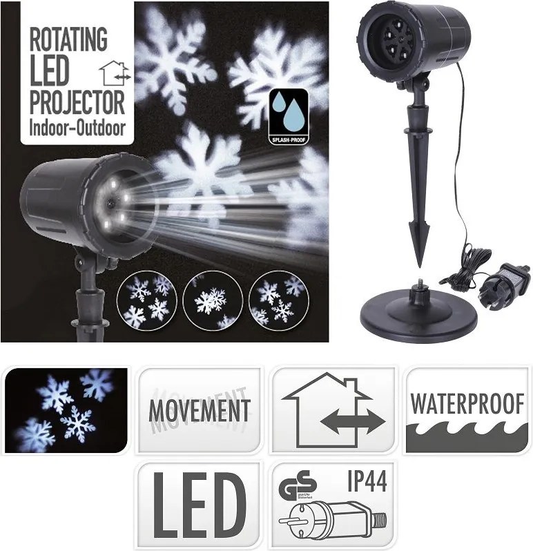Rotační LED projektor sněhových vloček 15 × 16 cm