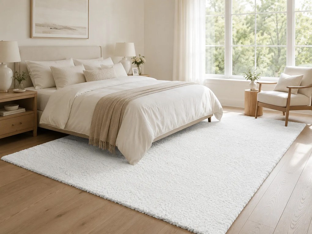 Ayyildiz, Kusový koberec Fluffy Shaggy 3500 white, 80x250, bílá, ložnice