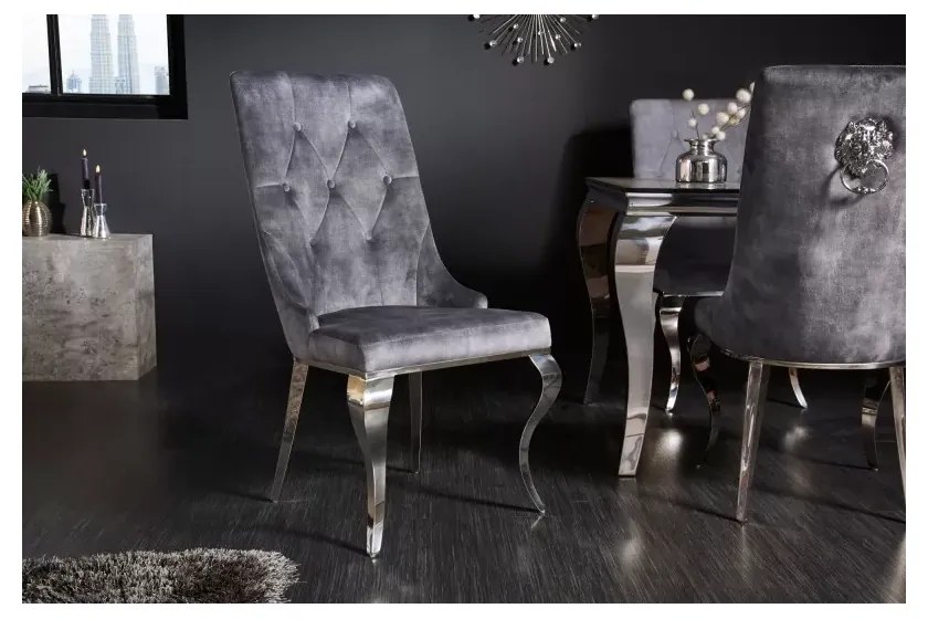 Massive home | 2SET zámecká židle MODERN BAROCCO S RUKOJETÍ šedá samet
