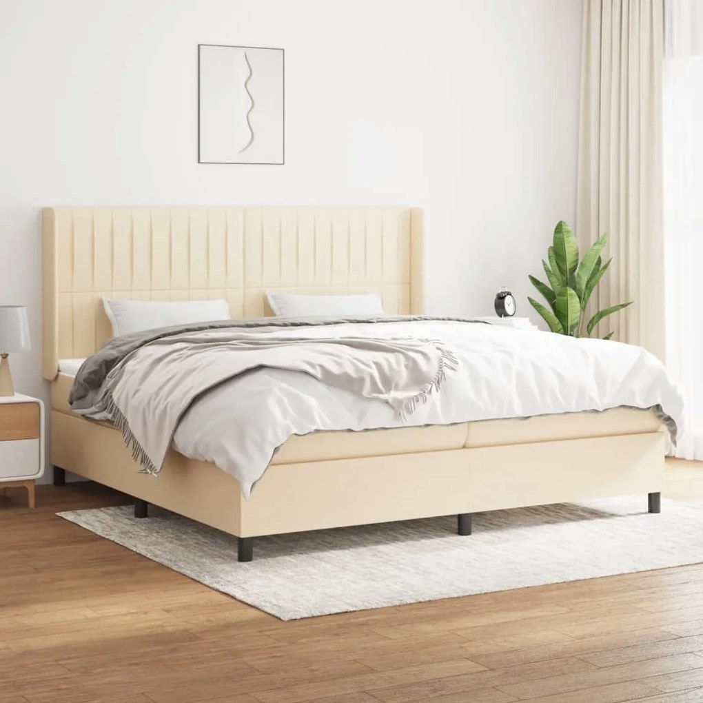 Box spring postel s matrací krémová 200x200 cm textil 3131622