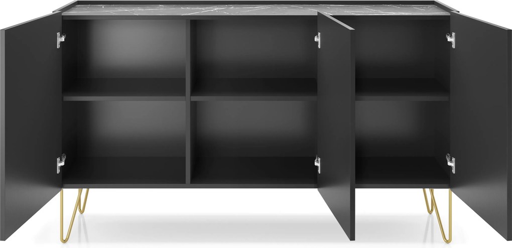 PSK Komoda HOPE, Černá/Marmur Black Royal 144 cm