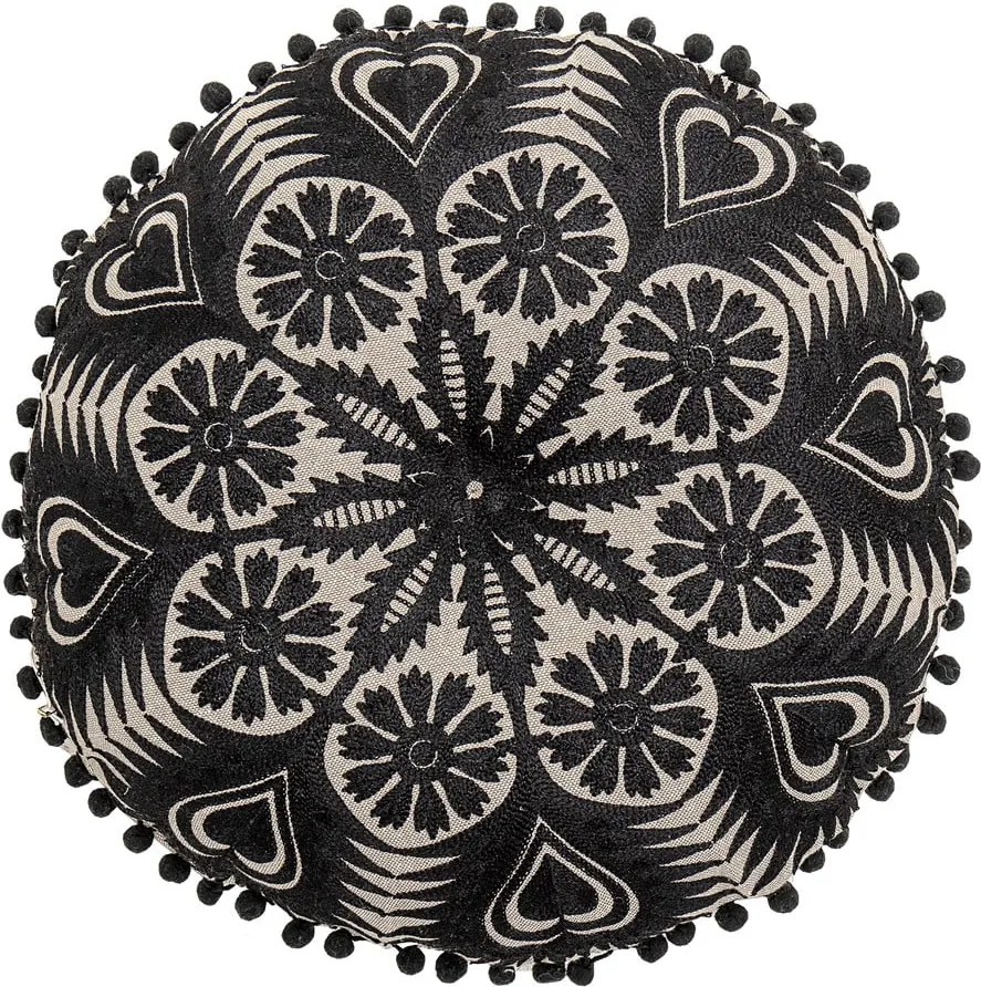 Černo-béžový dekorativní polštář Bloomingville Mandala, ø 36 cm