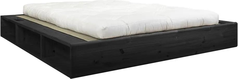 Černá dvoulůžková postel z masivního dřeva s futonem Comfort a tatami Karup Design, 140 x 200 cm