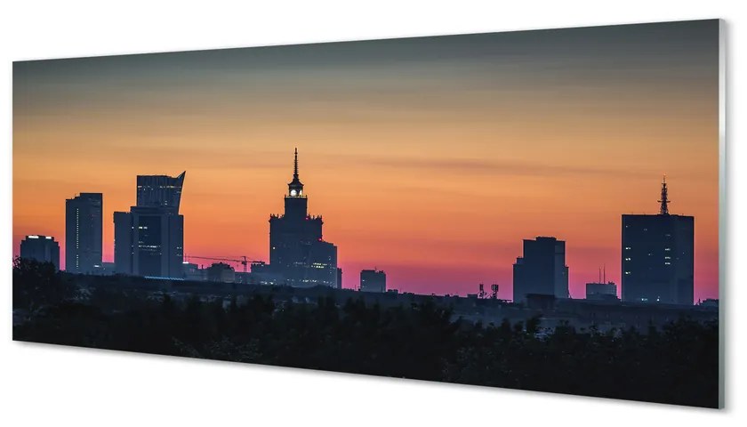 akrylový obraz Sunset panorama Varšavy 120x60 cm