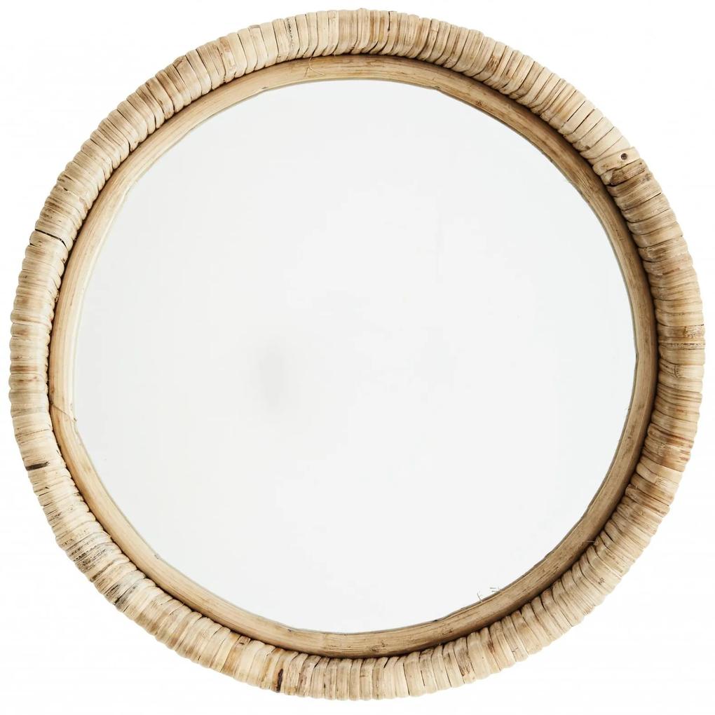 MADAM STOLTZ Kulaté zrcadlo v bambusovém rámu Natural, přírodní barva, sklo, proutí