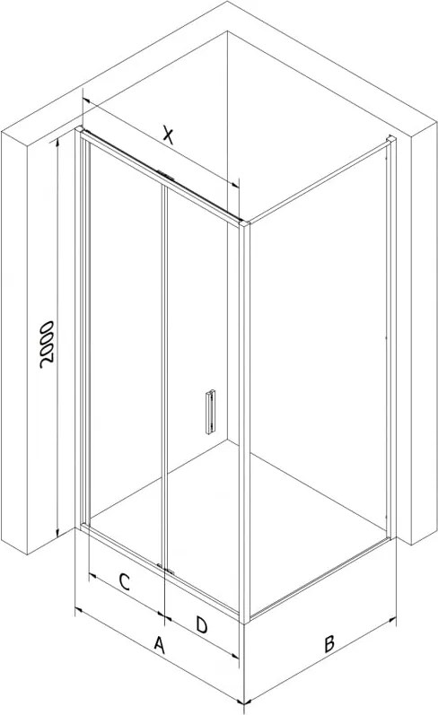Mexen Exo, sprchový kout se skládacími dveřmi 90 x 75 cm, 6mm čiré sklo, černý profil, 816-090-075-70-00