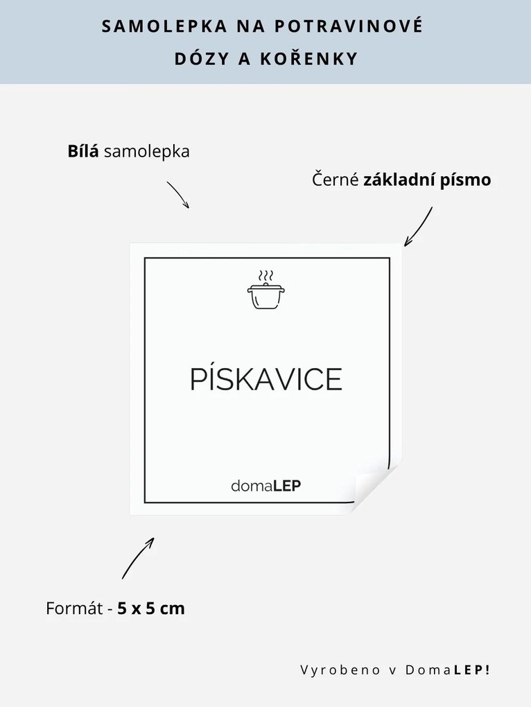 Samolepka na kořenky PÍSKAVICE bílá 5 × 5 cm základní písmo