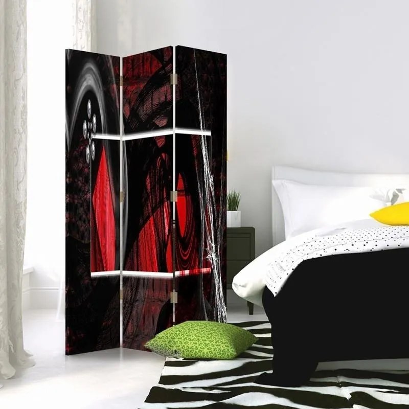 Ozdobný paraván Červená abstrakce - 110x170 cm, třídílný, obustranný paraván 360°