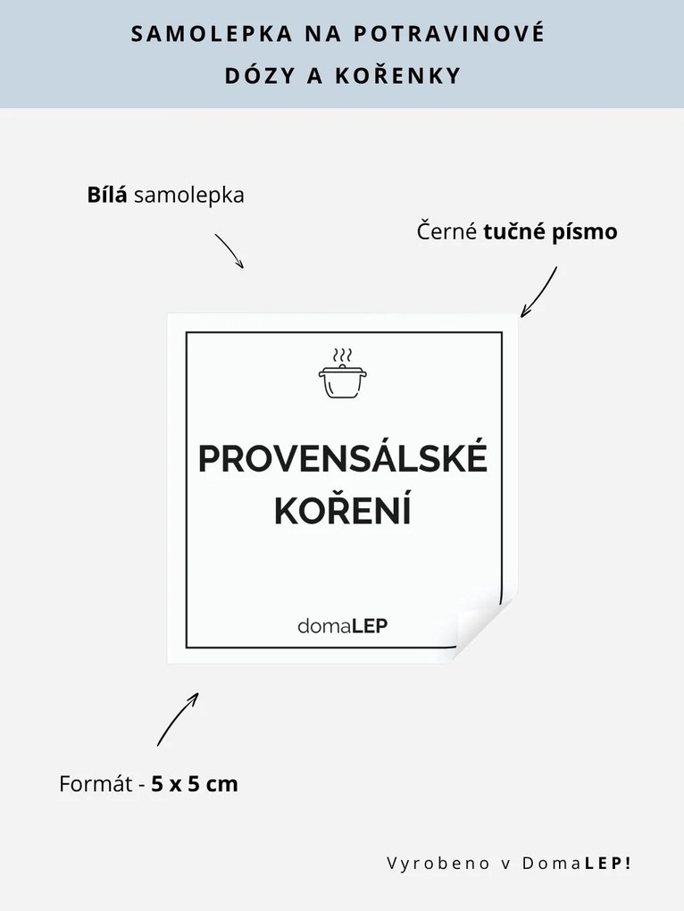Samolepka na kořenky PROVENSÁLSKÉ KOŘENÍ bílá 5 × 5 cm tučné písmo